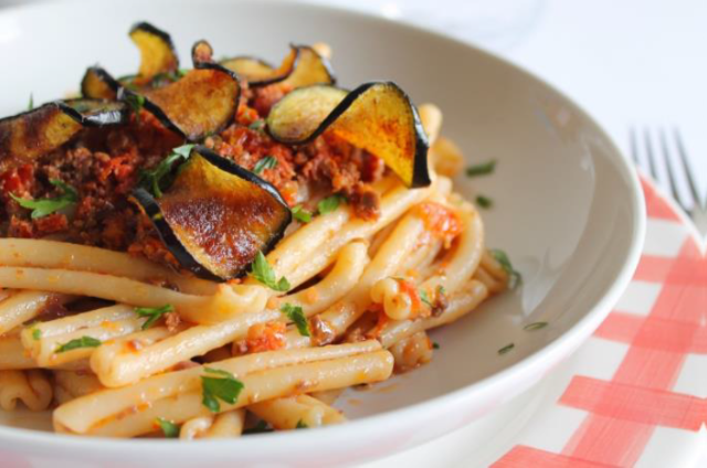 Pasta with Veggie Pesto and Peel Chips
